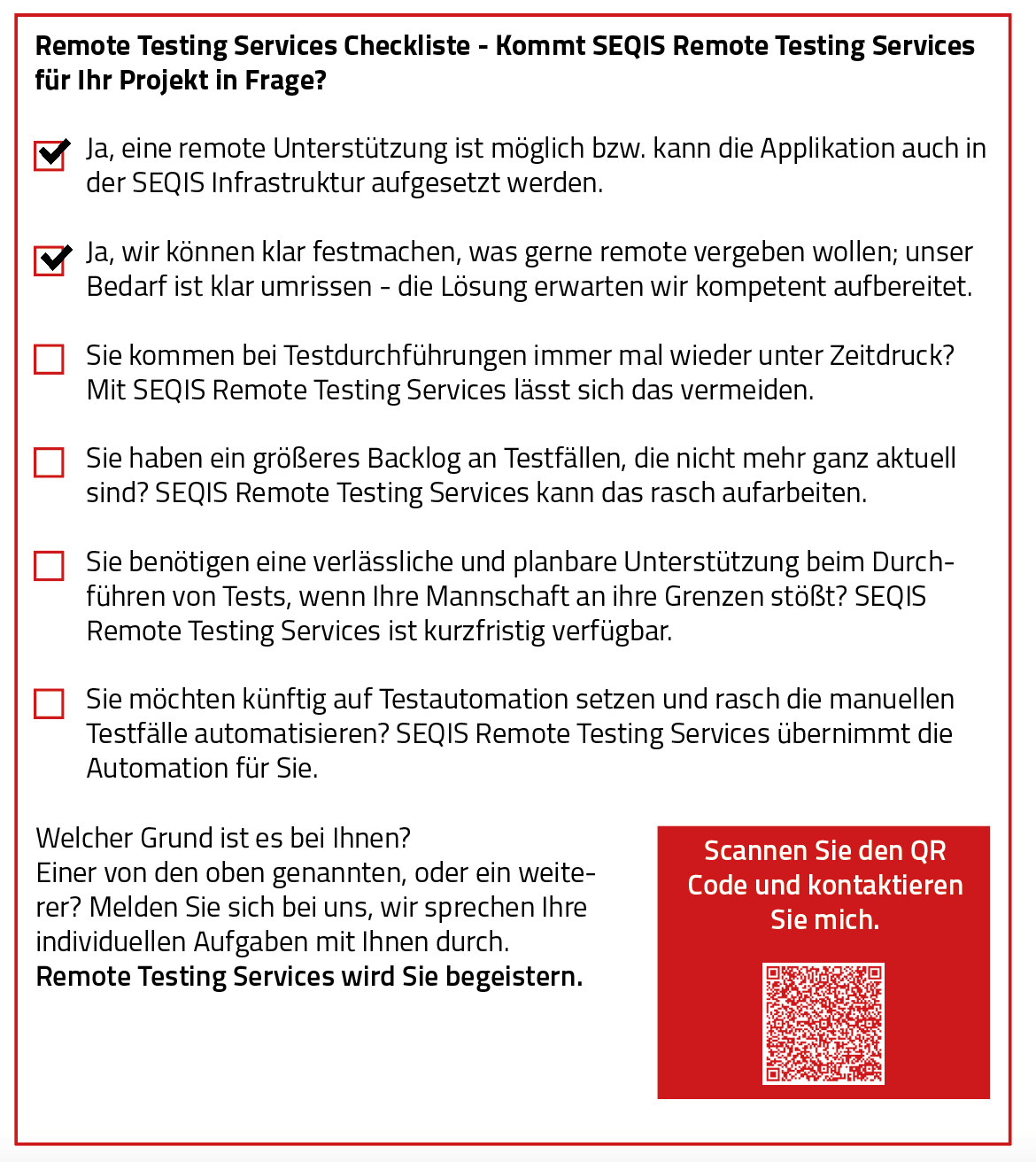 Kommt SEQIS Remote Testing Services für Ihr Projekt in Frage? - Checkliste